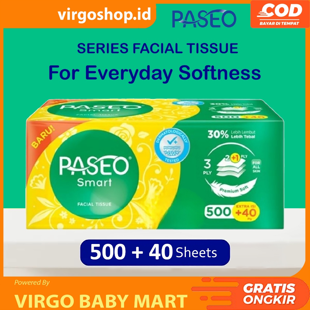 Jual TISSUE Paseo Smart Facial Tisu Wajah Isi 500+40 Sheet 3ply Lebih Hemat | Shopee Indonesia