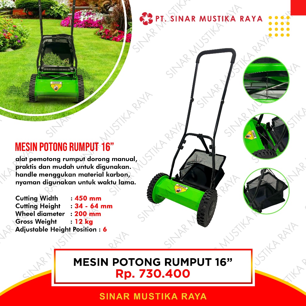 Jual Mesin Potong Rumput Dorong Manual Mower 16" T Hand Mesin Pertanian ...