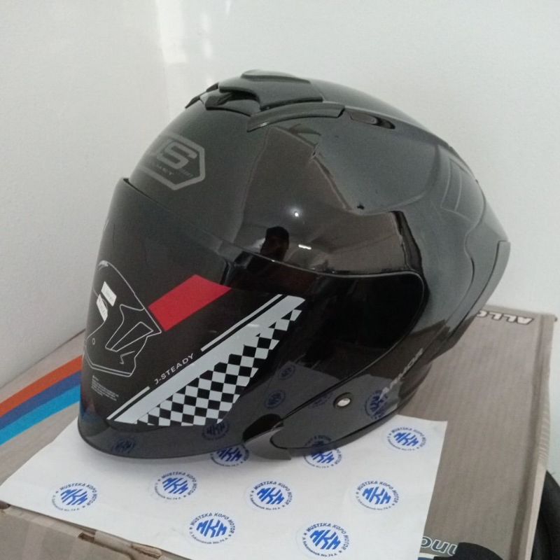 Jual HELM JS ARMOR SOLID BLACK GLOSSY ( HELM HALF FACE ) | Shopee Indonesia