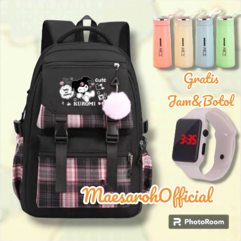 Jual BANYAK BONUSNYA Tas Ransel Korea Kuromi Sanrio Cinnamorol 5in1 Tas Ransel Sekolah Anak ...