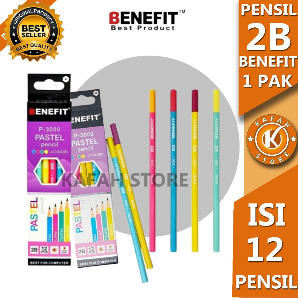 Jual PENSIL PASTEL BENEFIT P - 3000 2B 4 COLOR 1 PACK ISI 12 PCS KAFAH STORE | Shopee Indonesia