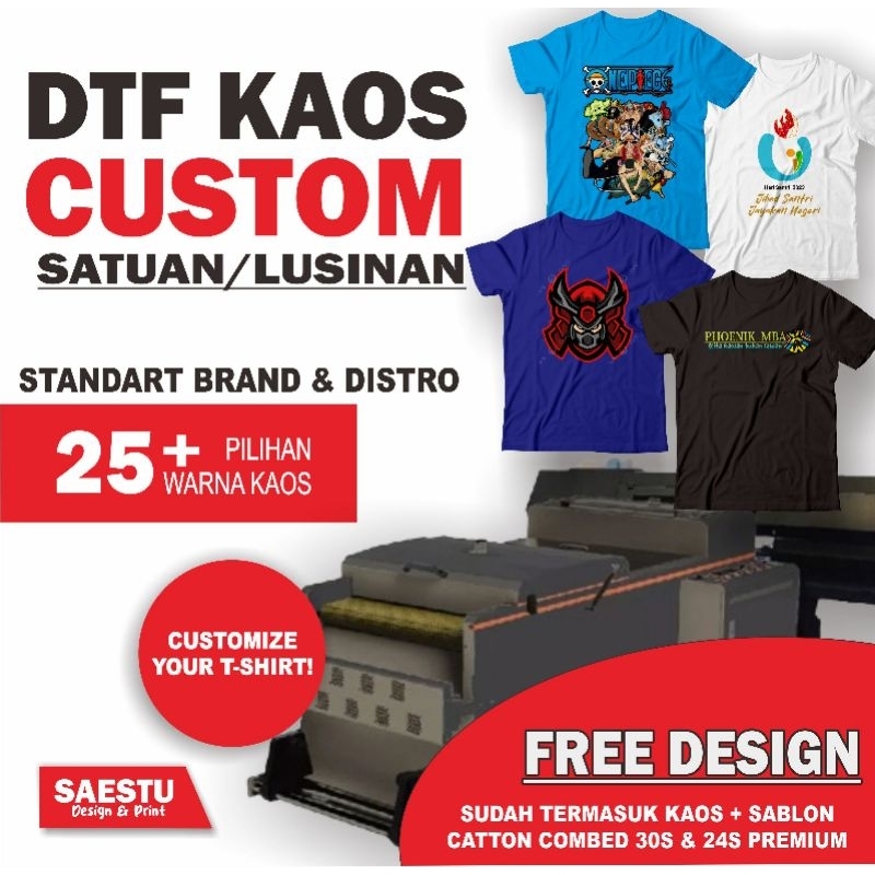 Jual KAOS CUSTOM SABLON DTF SATUAN/LUSINAN PREMIUM QUALITY ORIGINAL SAESTU | Shopee Indonesia
