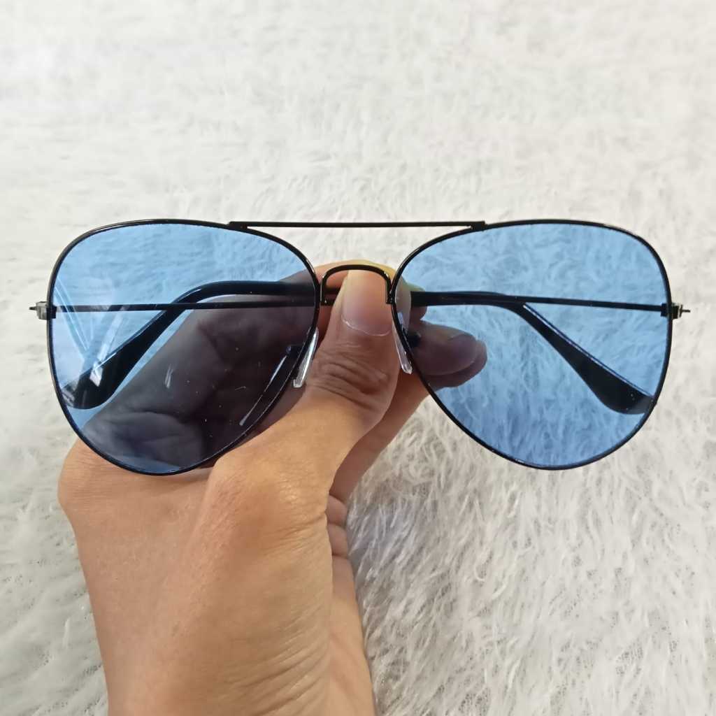 Jual Kacamata Aviator Lensa Biru Gratis Kotak Dan Lap | Shopee Indonesia