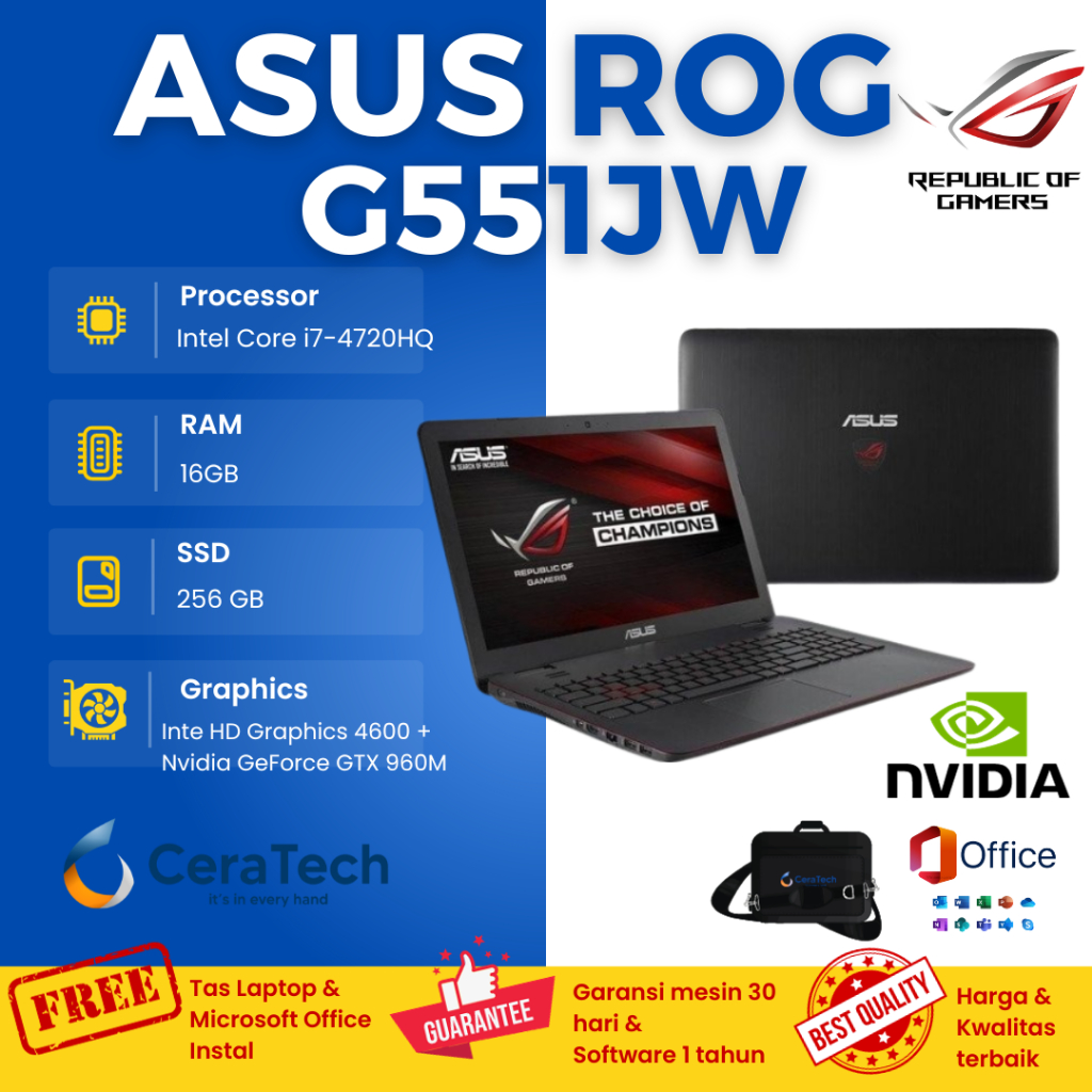 Jual LAPTOP ASUS ROG G551JW Core i7 RAM 16 GB SSD 256 GB Dual VGA ...