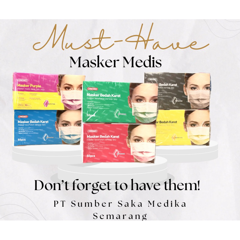 Jual Masker Bedah Karet Warna Hijau Pink Abu Ungu Kuning Biru ONEMED ...