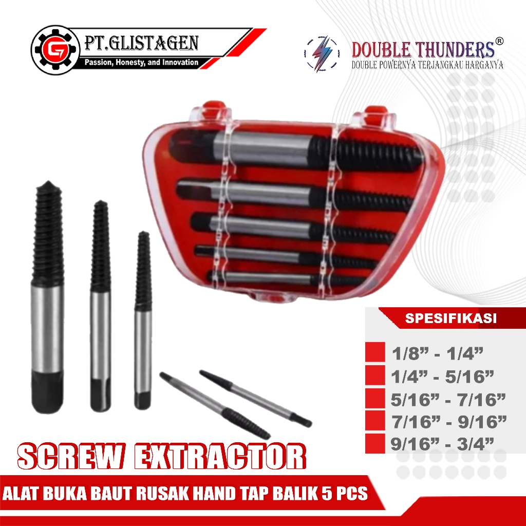 Jual DT Screw Extractor Set 5 Pcs Alat Pembuka Baut Rusak Hand Tap ...