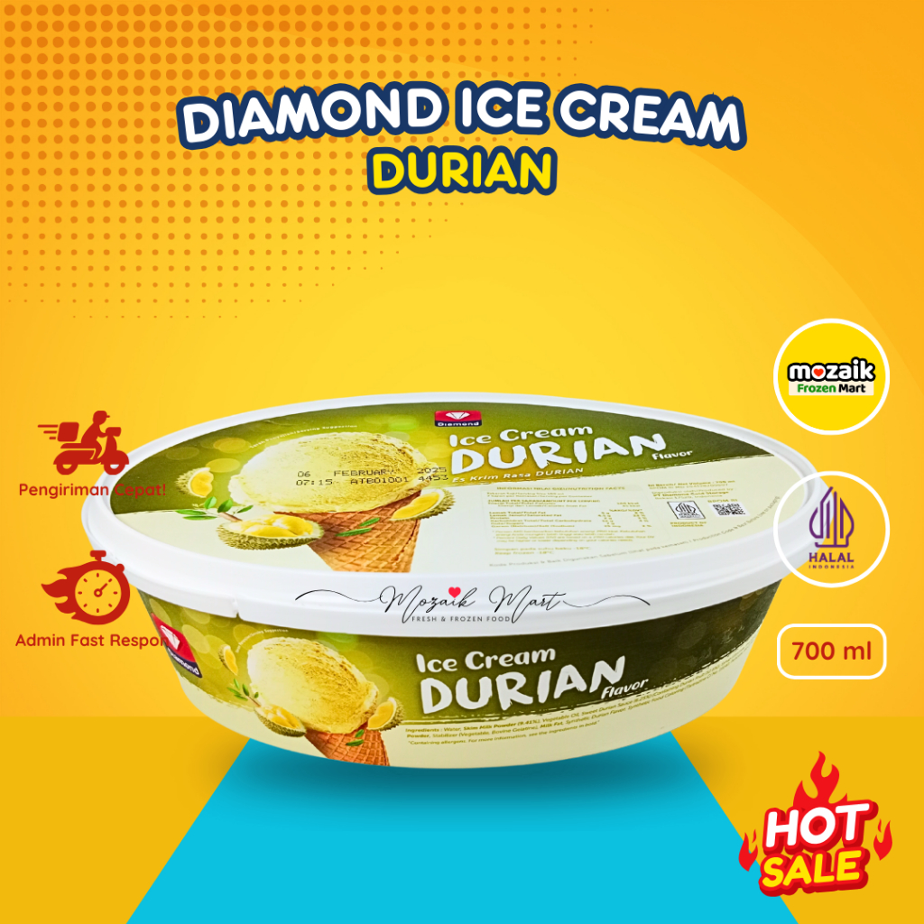 Jual Es Krim Diamond Durian 700 ml-Ice Cream Duren/Mozaik Frozen Mart ...