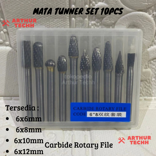Jual Mata Tuner Set 10pcs Gerinda Bor Metal Besi 6x6 6x8 6x10 6x12 6 x ...