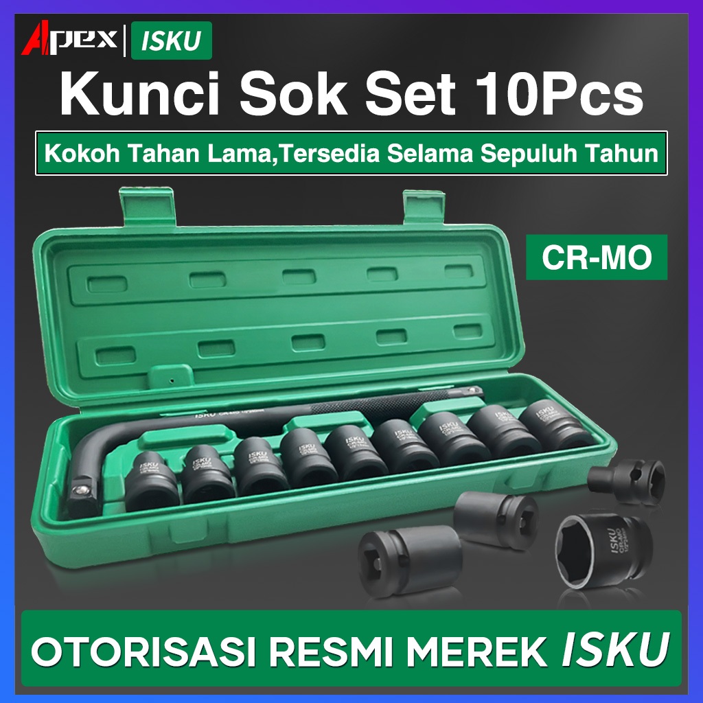 Jual ISKU Kunci Shock Set 10pcs 8-24mm/Socket Kunci Set Motor/Socket ...