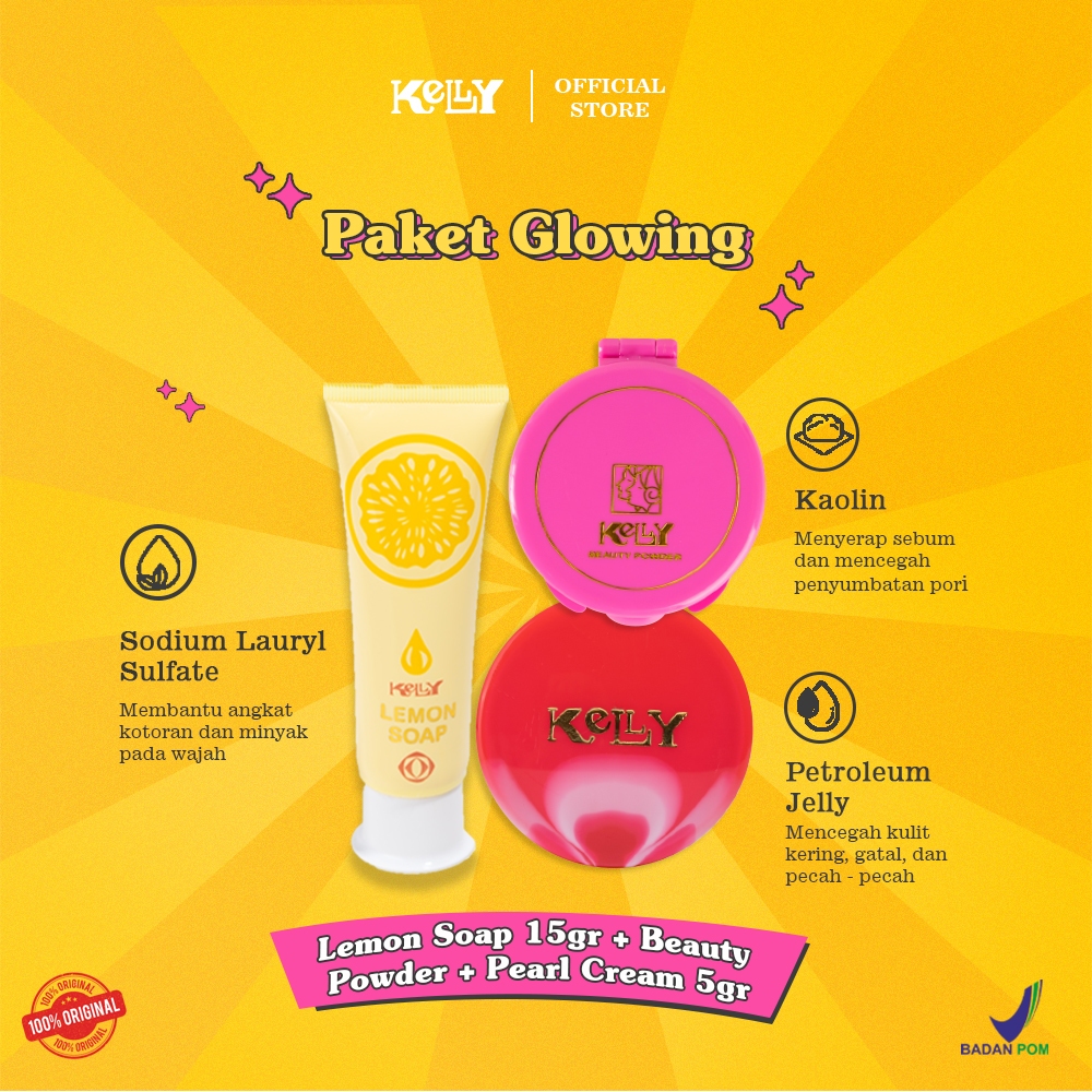 Jual Kelly Lemon Soap 15gr + Kelly Pearl Cream 5gr + Kelly Compact ...