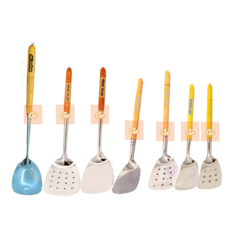 Jual spatula sotil stainless gagang kayu all varian | Shopee Indonesia