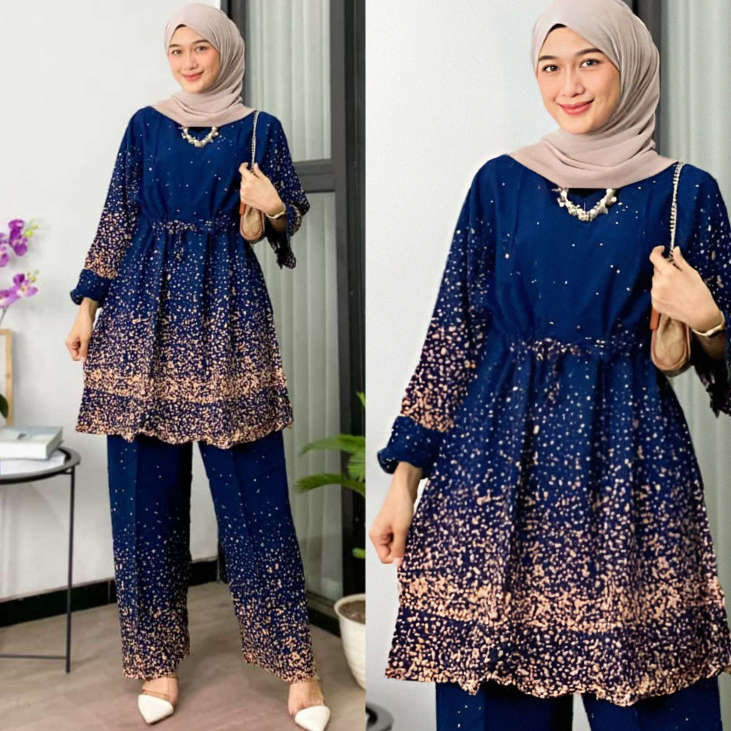 Jual One Set Wanita Tiedye Setelan Tunik LD 120 Tali Motif Batik Semprot Rayon Premium Busui ...