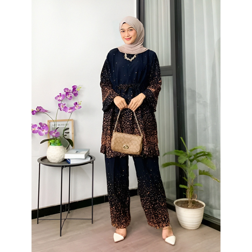 Jual One Set Wanita Tiedye Setelan Tunik LD 120 Tali Motif Batik Semprot Rayon Premium Busui ...