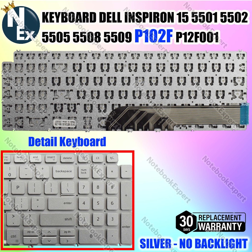 Jual KEYBOARD FOR DELL INSPIRON 15 5501 5502 5505 5508 5509 P102F P12F001 SILVER | Shopee Indonesia