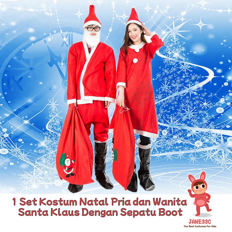 Jual 1 Set Kostum Natal Pria dan Wanita Santa Klaus Dengan Sepatu Boot ...