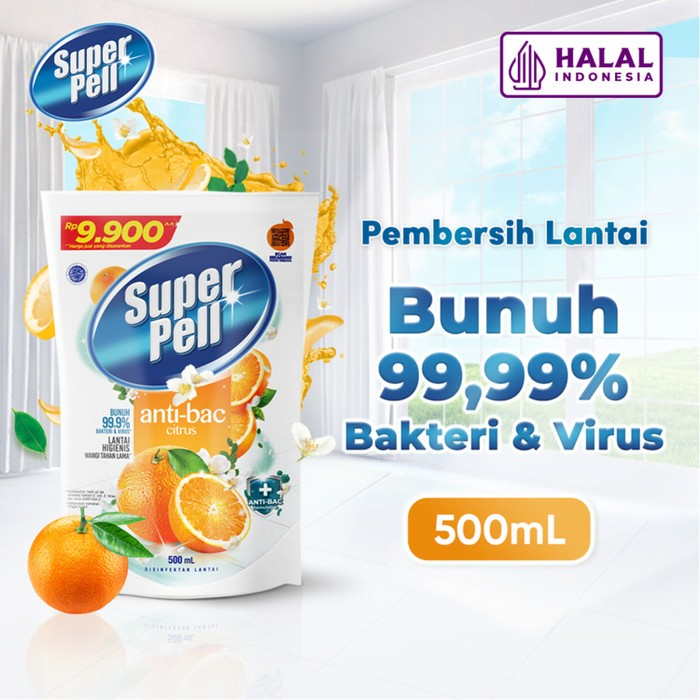 Jual Superpell Pembersih Lantai Antibacterial Citrus Pouch 500ml ...