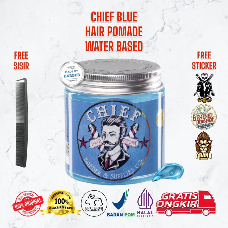 Jual CHIEF BLUE HAIR POMADE / CHIEF BLUE POMADE (GRATIS SISIR CARBON ...