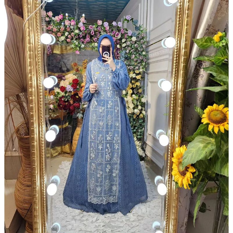 Jual Gamis Ozias Brokat Shafiya 2in1 | Gamis 2in1 | Gamis Jumbo | Gamis Kondangan | Shopee Indonesia