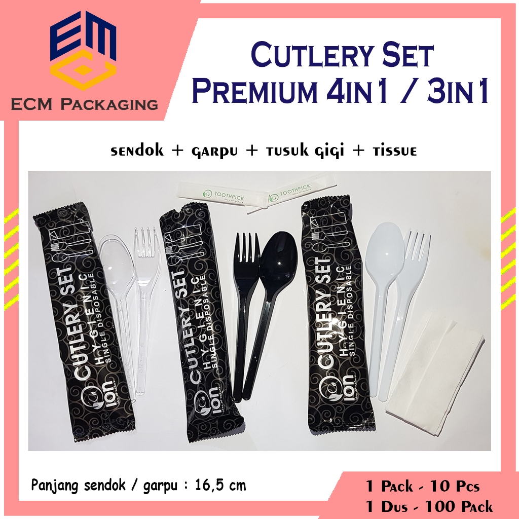 Jual CUTLERY SET PREMIUM 4IN1 3IN1 | SENDOK SET PLASTIK PREMIUM HITAM ...