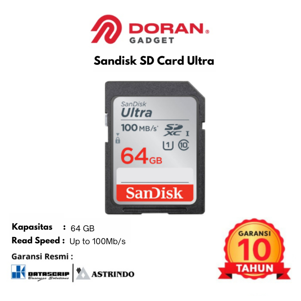 Jual Sandisk SD Card 64GB CL10 100MBps Memory Card 64 GB Garansi Resmi ...