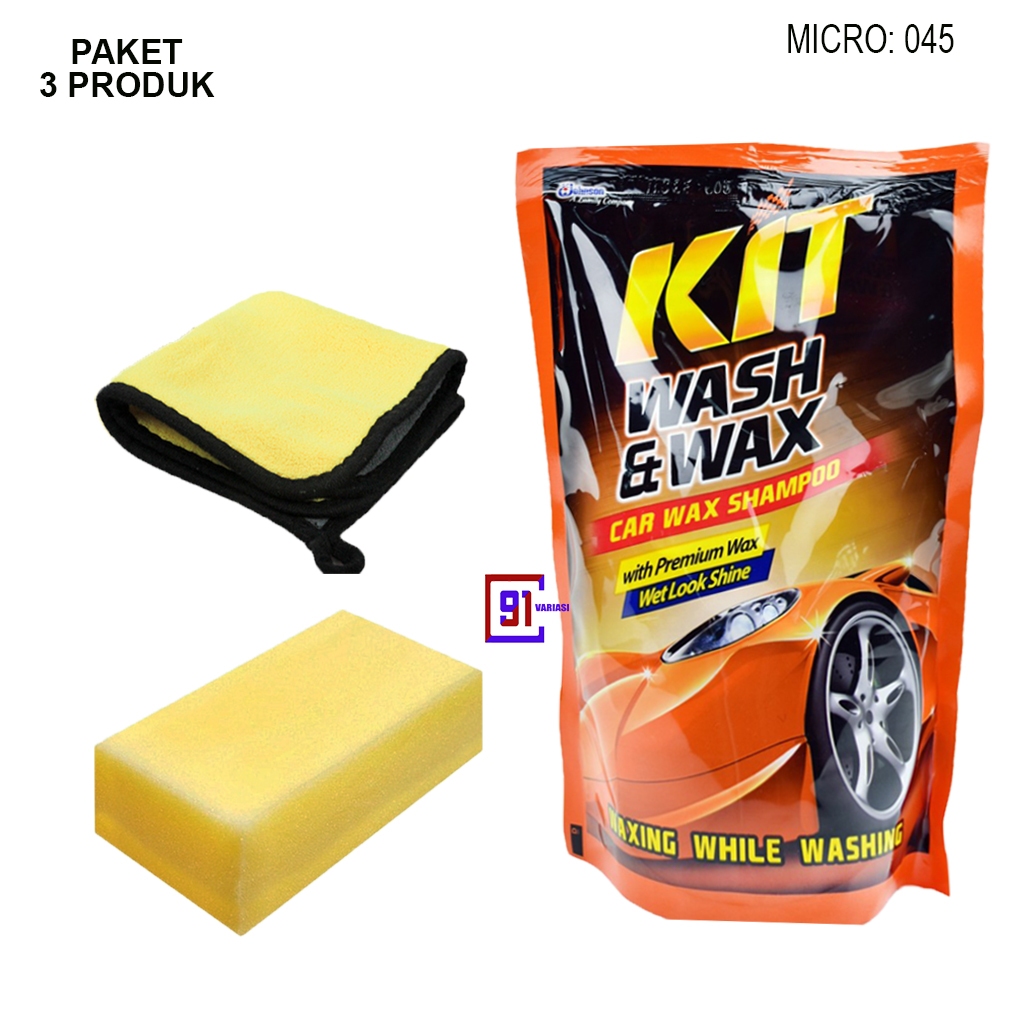 Jual Paket Kit Wash and Wax Shampoo Mobil 400 ML + Spons cuci + Lap ...