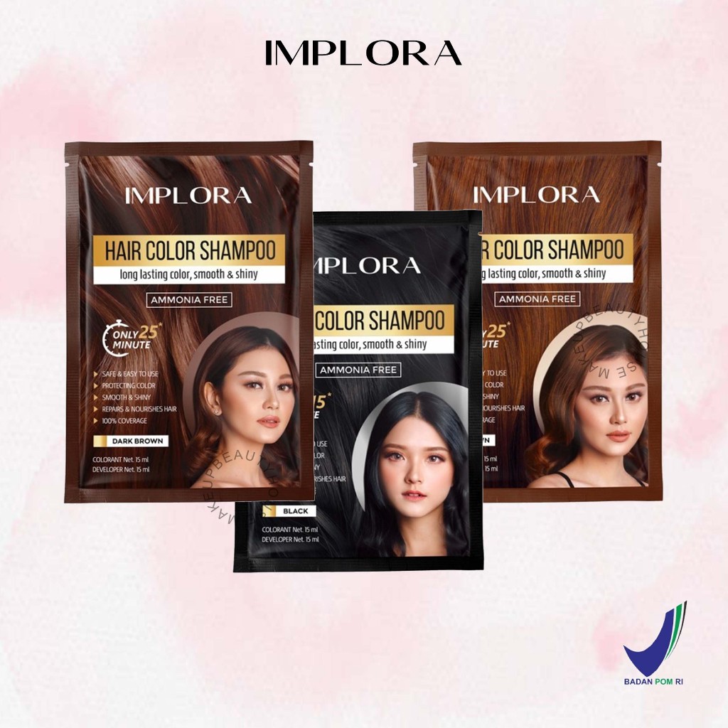 Jual IMPLORA Hair Color Shampoo Brown | Dark Brown | Black | Shopee ...