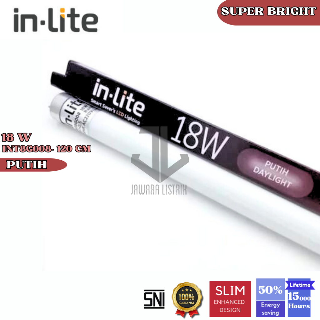 Jual IN LITE LAMPU TL LED/NEON LED T8 18W 120CMIN-LITE (kaca) INT8G008 ...