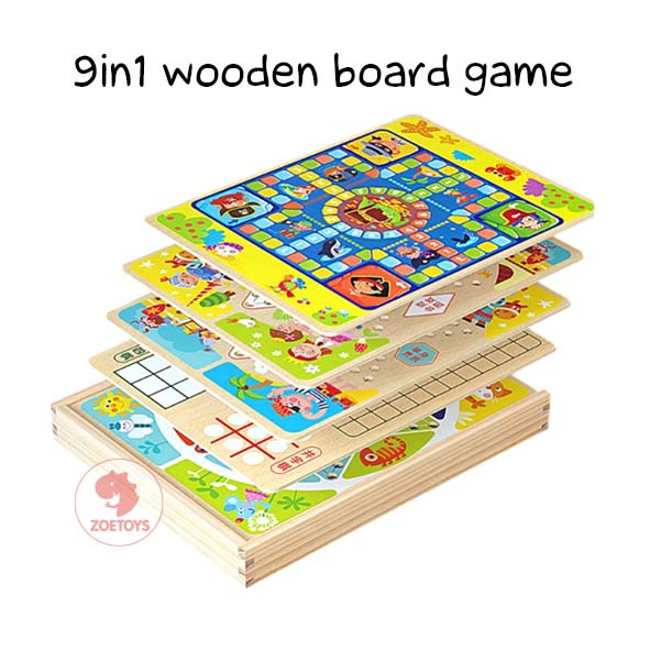 Jual 9 in1 Wooden Board Game Permainan Ludo Catur Ular Tangga Edutoys ...