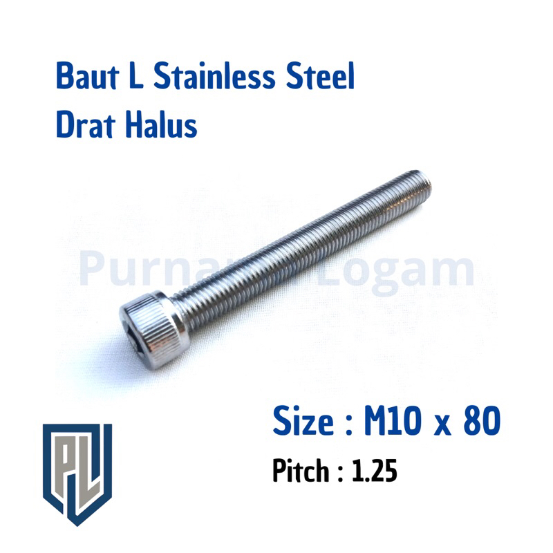 Jual Baut L M10 x 80 ( 8cm ) ( DRAT HALUS P1.25 ) Stainless 304 A2-70/ Drat 14/ Kunci L8 ...