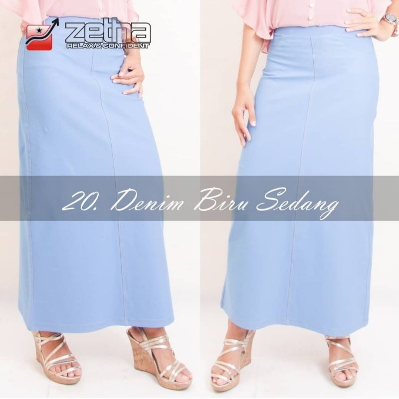 Jual Rok Zetha Panjang Wanita Warna Denim Biru Sedang | Rok Kerja ...