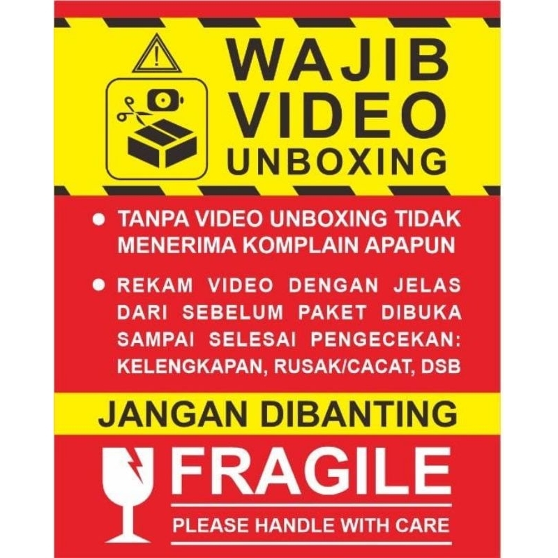 Jual Kertas Stiker Unboxing Fragile 10 x 8 cm / Sticker Pembukaan Paket ...