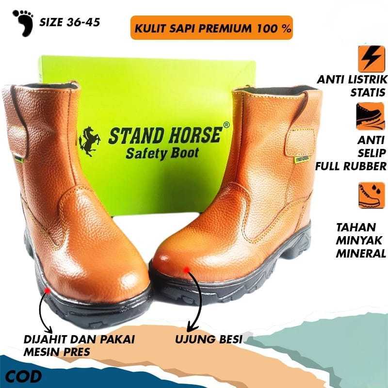 Jual Sepatu Safety Boot Kulit Sapi Asli Ujung Besi Sepatu Lapangan ...