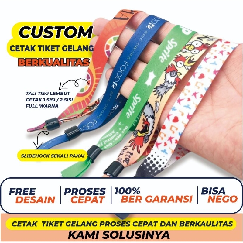 Jual Tiket Gelang Event Custom Printing | Tali 1,5cm | Shopee Indonesia