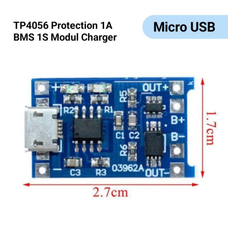 Jual TP4056 Micro-USB & Type-C 5V 1A 18650 Lithium Battery Charger ...