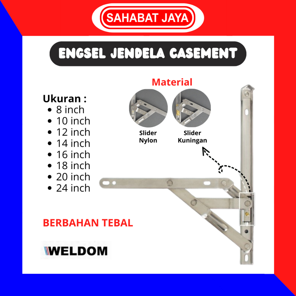 Jual Weldom Engsel Casement Jendela 8" 10" 12" 14" 16" 18" 20" 24" inch ...