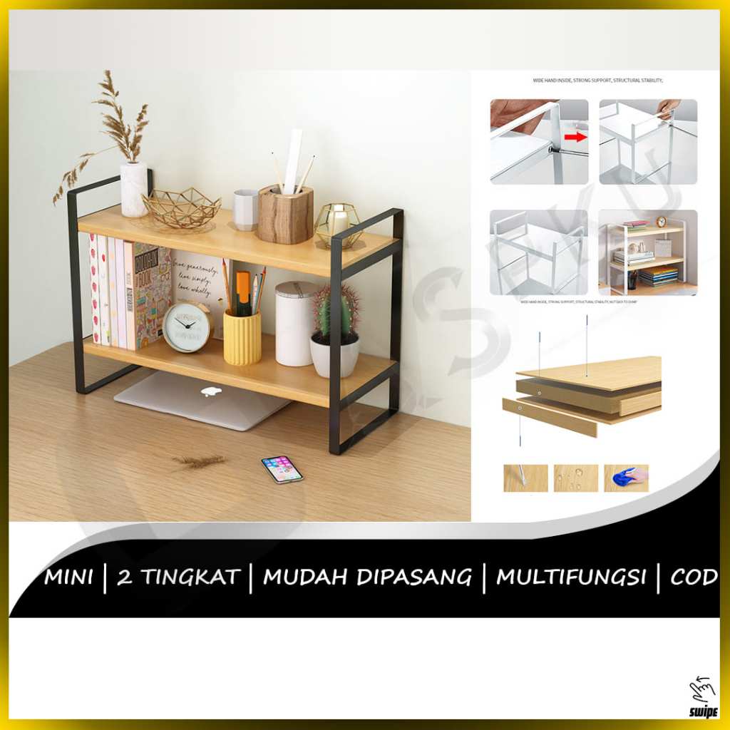 Jual Rak Buku Besi 2 Tingkat Minimalis Table Bookshelf Organizer Double ...
