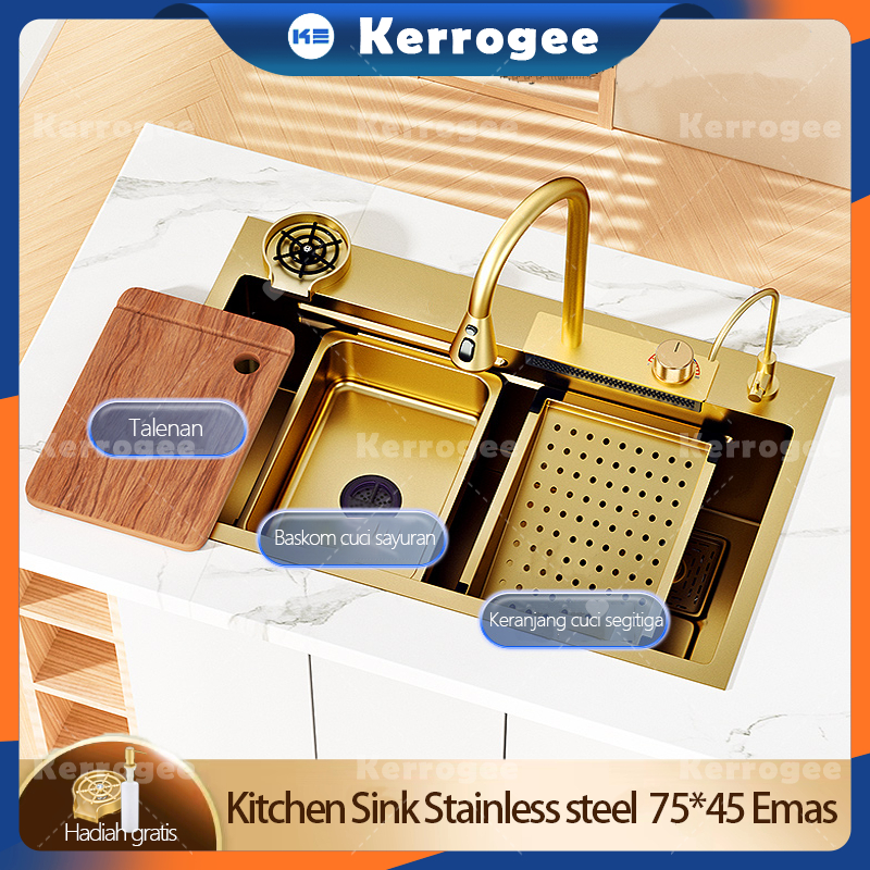 Jual ⚡Ready Kitchen Sink Stainless Steel Modern Emas wastafel cuci ...