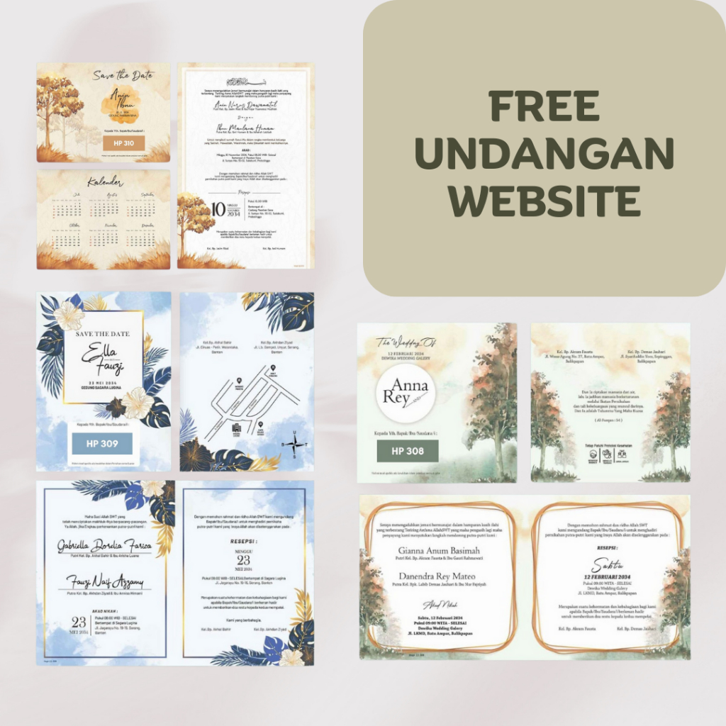 Jual Undangan Pernikahan Desain Bunga, Pohon, Watercolor dengan Warna ...