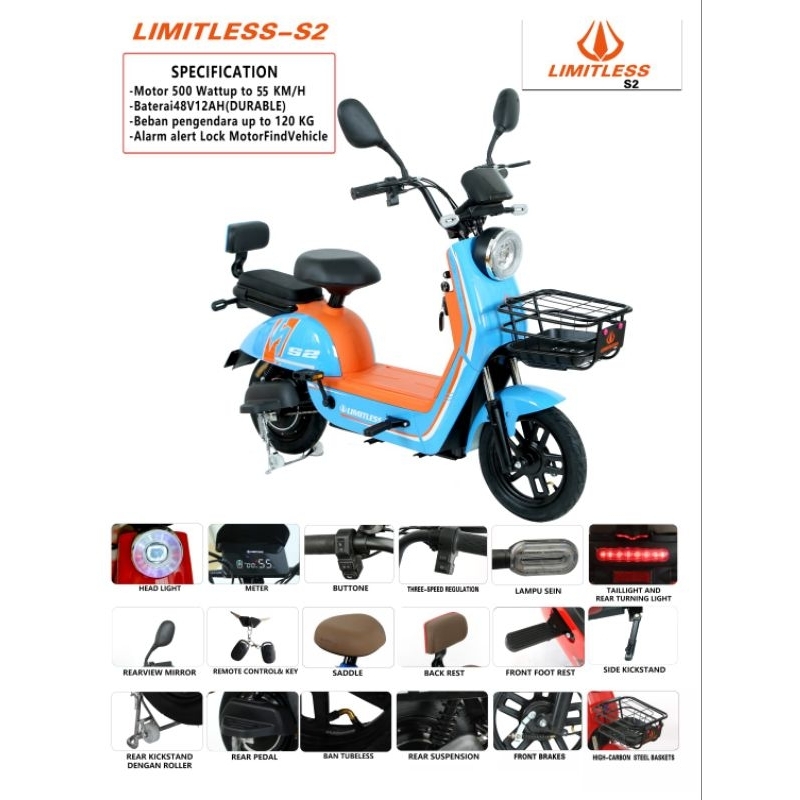 Jual Sepeda Listrik Electric Bike Elektrik E-bike S2 Limitless 500 watt | Shopee Indonesia