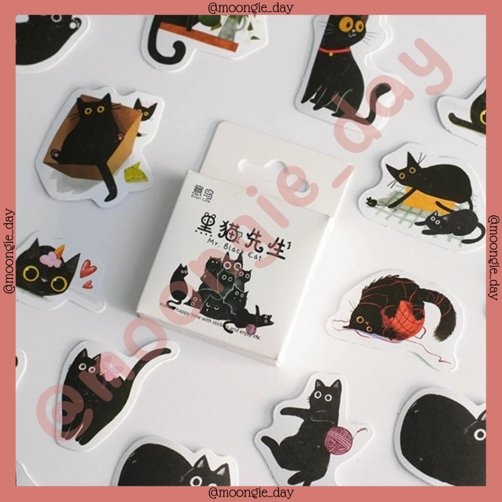 Jual 40-45 PCS/BOX STIKER KERTAS TEMA MR. BLACK CAT PLAYING CUTE KUCING ...