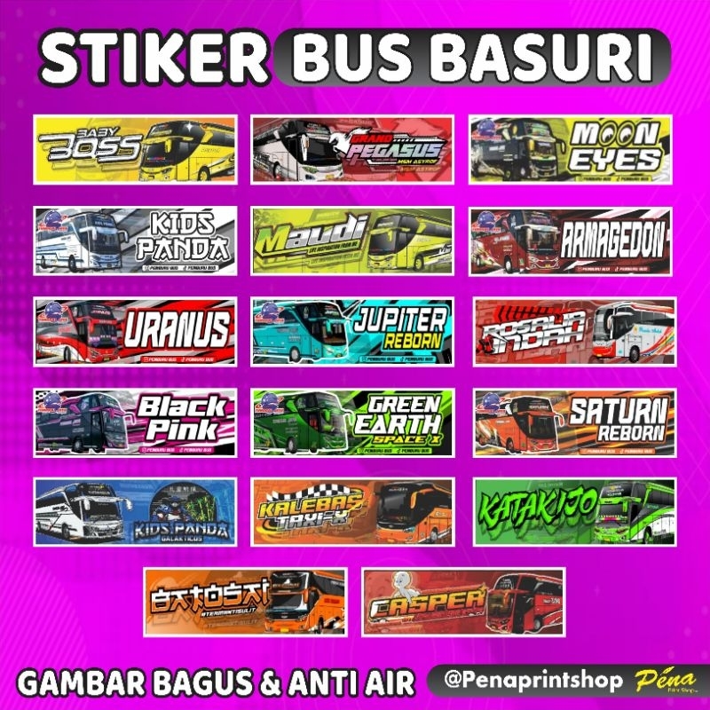 Jual (17 PCS) Stiker Bus Basuri / Stiker Bus Telolet / Stiker Bus Mania Waterproof | Shopee ...
