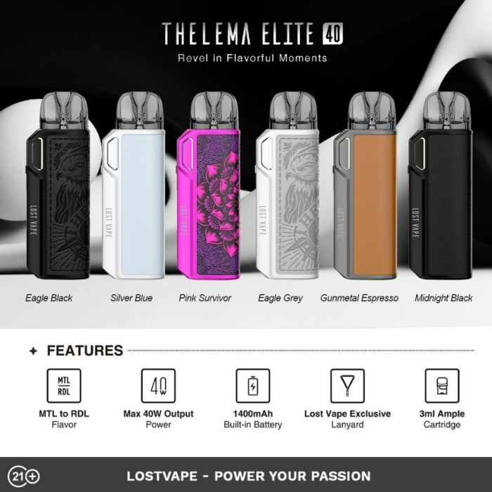 Jual DEVICE THELEMA ELITE 40 40W 1400MAH AUTHENTIC POD KIT by Lost Vape ...