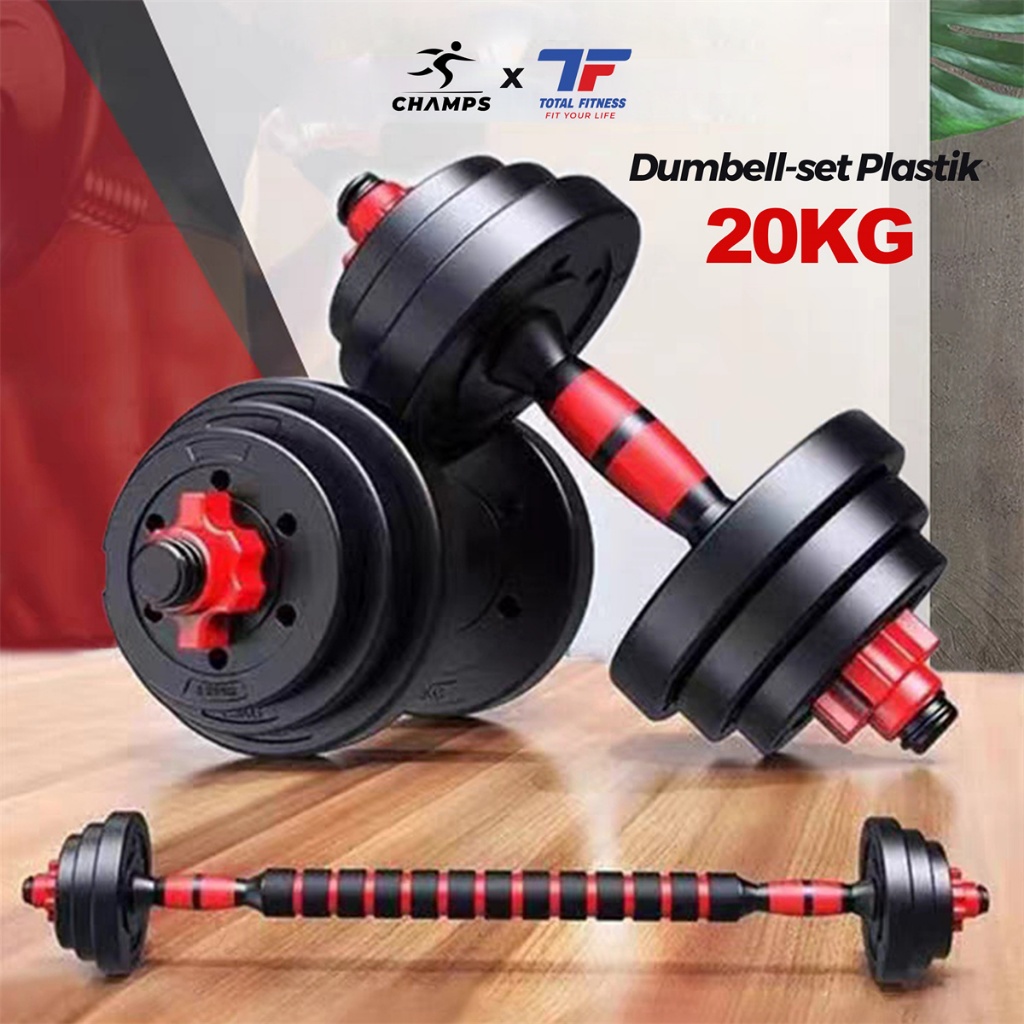 Jual CHAMPS Dumbbell Barbell Set 10–30KG – Adjustable PVC Alat Fitness & Peralatan Kebugaran ...