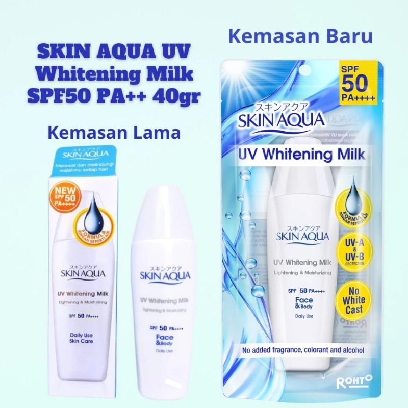 Jual SKIN AQUA SKINAQUA UV WHITENING MILK SPF 50 PA++++ SUNSCREEN ( TUTUP PUTIH ) | Shopee Indonesia