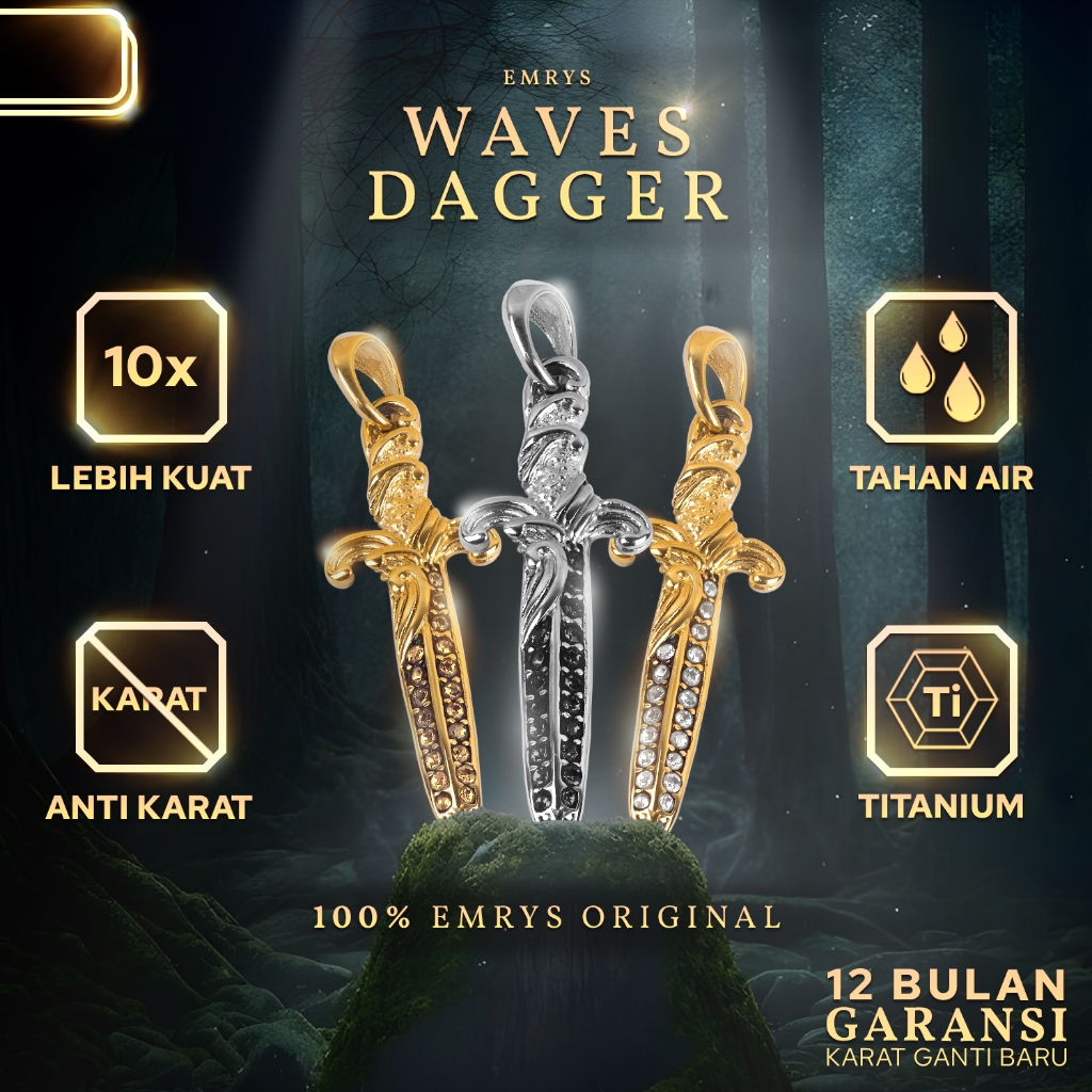 Jual BUY 1 FREE 3 GIFT Emrys Liontin Set WAVES DAGGER Real Titanium ...