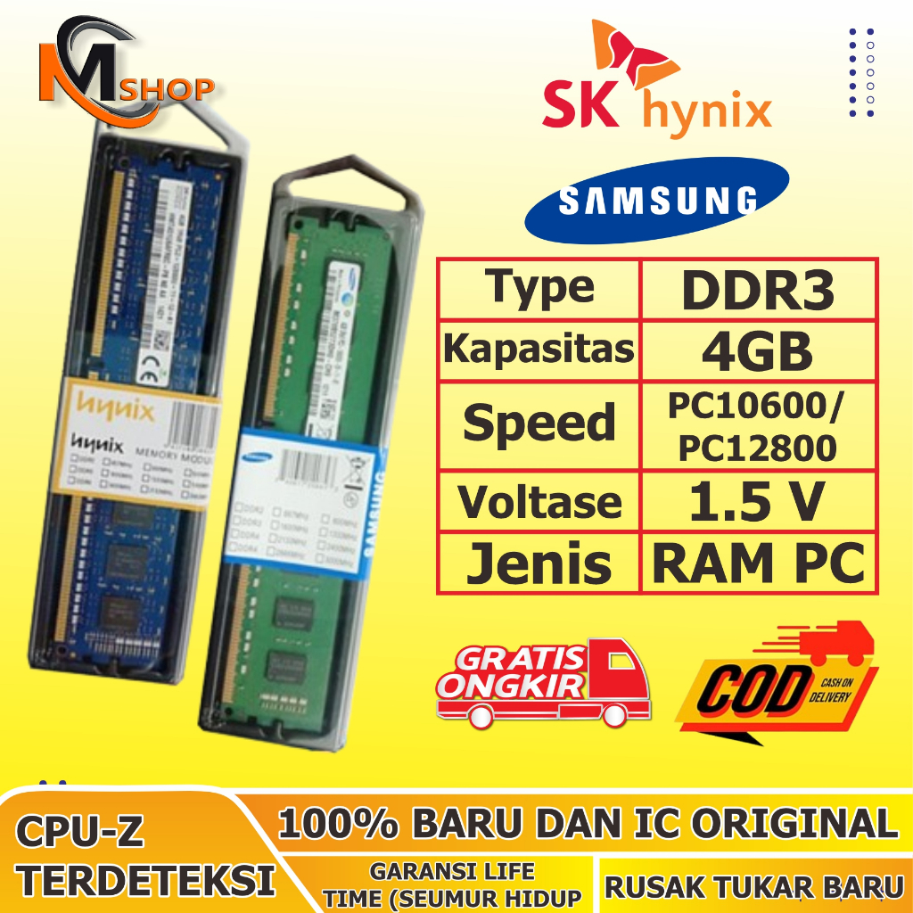 Jual Memory RAM Longdimm PC Desktop DDR3 PC3 4GB PC10600 / 128000 Samsung / Hynix | Shopee Indonesia