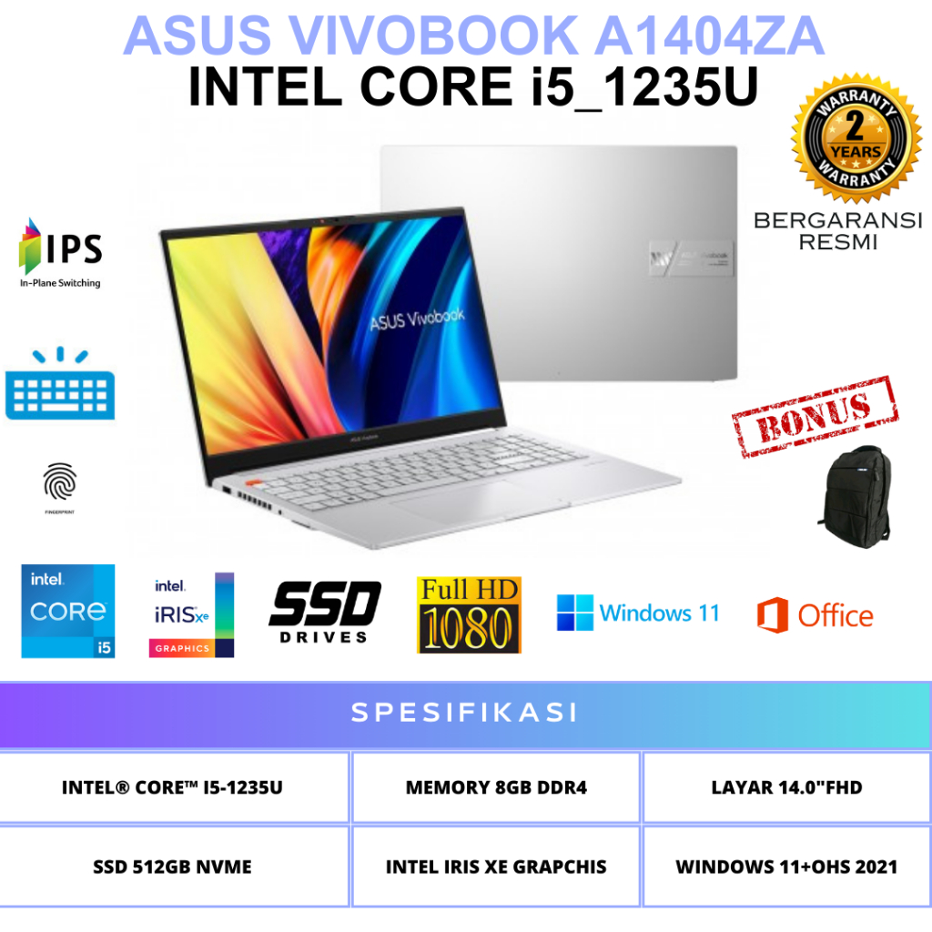 Jual ASUS A1404ZA -VIPS 553 I5-1235U RAM 8GB SSD 512 WINDOWS 11 ...