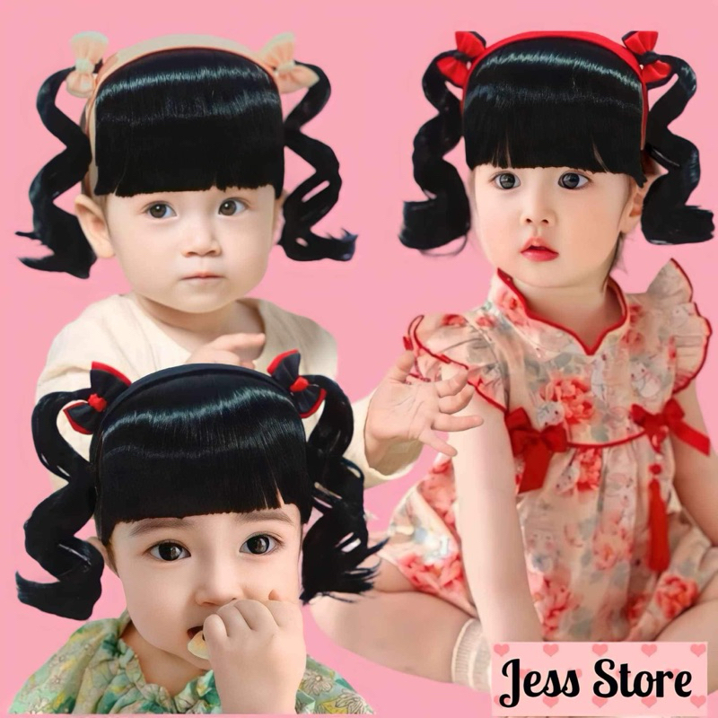 Jual Bandana Bayi Wig Poni Kuncir Curly With Bow Cutie Premium 03 - 3 ...