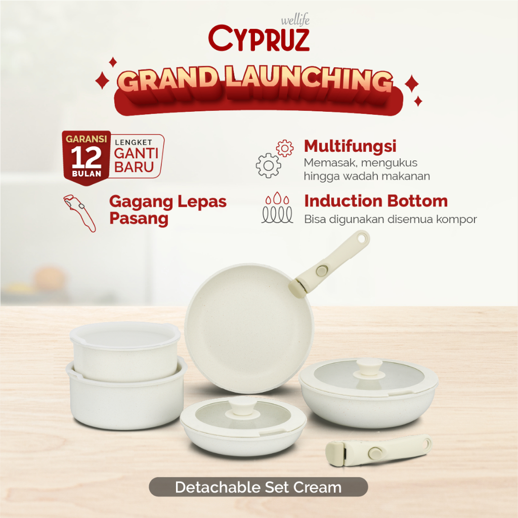 Jual Cypruz Cookware Set Cream Marble Wajan Set Premium Anti Lengket 11 Pcs Gagang Bisa Dilepas ...