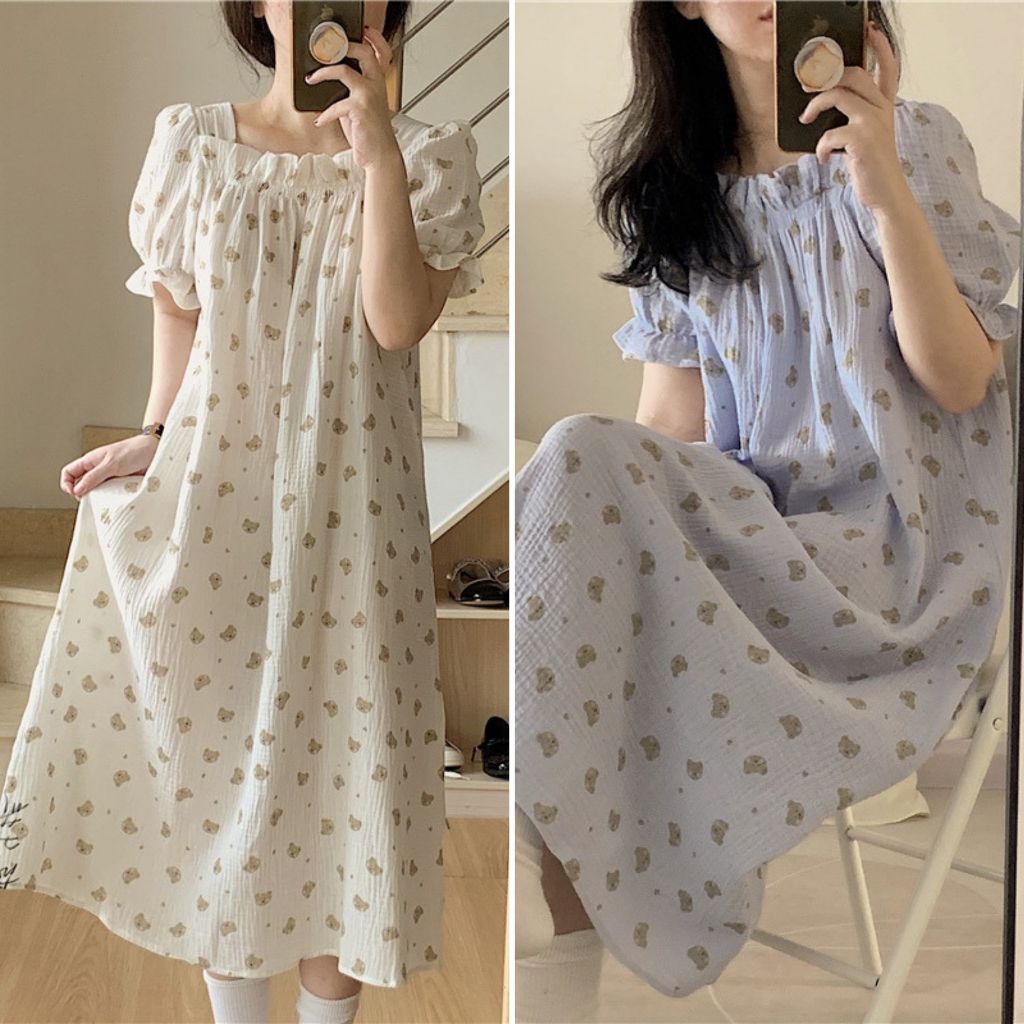 Jual Baju Tidur Wanita Taemo Dress Sleepwear Daster Motif Bear Lucu Rok ...